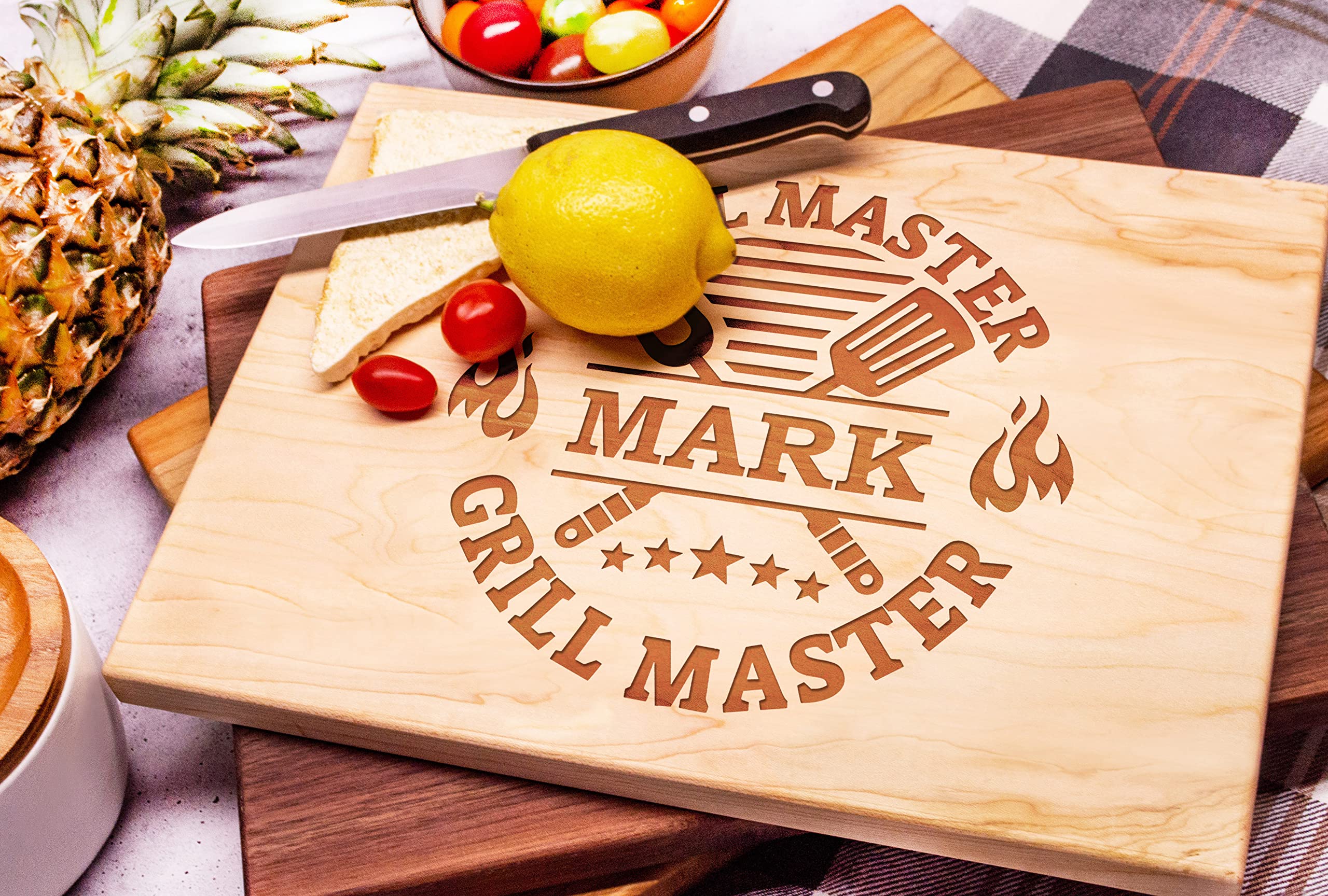 Personalized Grill Wood Cutting Board Handmade in USA – Best Serves as Chopping board, Charcuterie board, Cheese board – Unique Wooden Grilling Gift for men Birthday, Housewarming & Anniversary