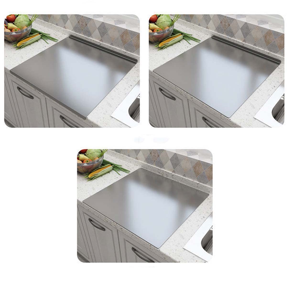 Kitchen Pastry Board Stainless Steel Chopping Board with Lip Double Sided Chopping Board Easy To Clean Non-Slip 'L' Shape for cutting cheese,slicing pizza (23.6 * 23.6in(60 * 60cm),Thick:2mm)