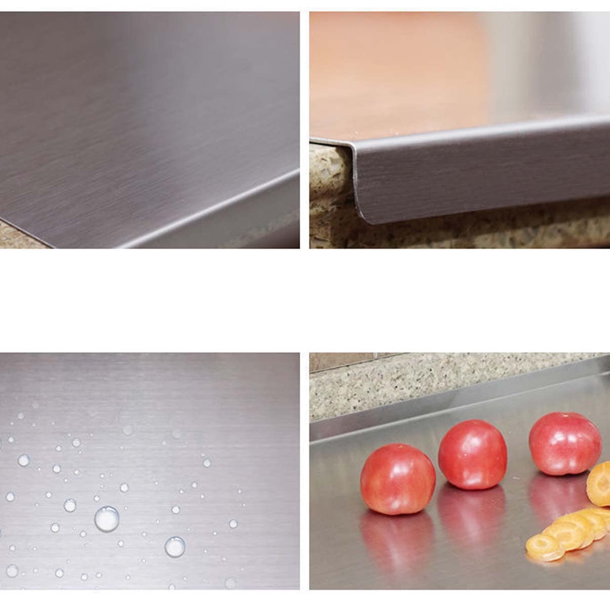 Kitchen Pastry Board Stainless Steel Chopping Board with Lip Double Sided Chopping Board Easy To Clean Non-Slip 'L' Shape for cutting cheese,slicing pizza (23.6 * 23.6in(60 * 60cm),Thick:2mm)