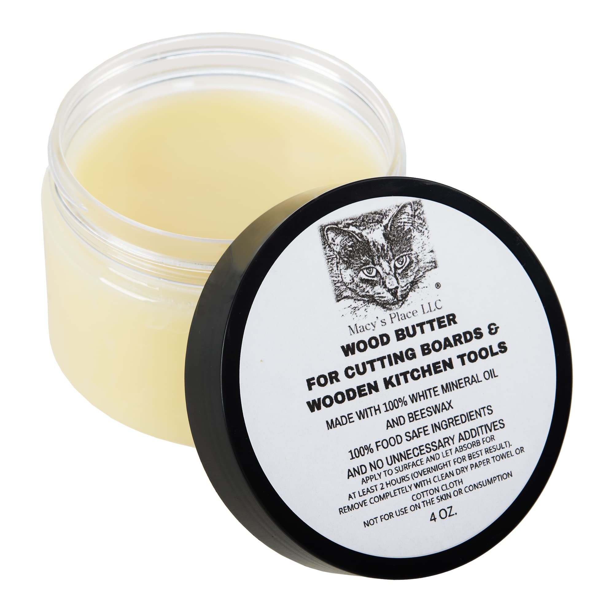 Wood Butter Cutting Board Wax Conditioner for Cutting Boards and Wooden Kitchen Tools 4 oz. Food Grade Protective Mineral Oil Beeswax for Wooden Cutting Boards, Surfaces, and Tools.