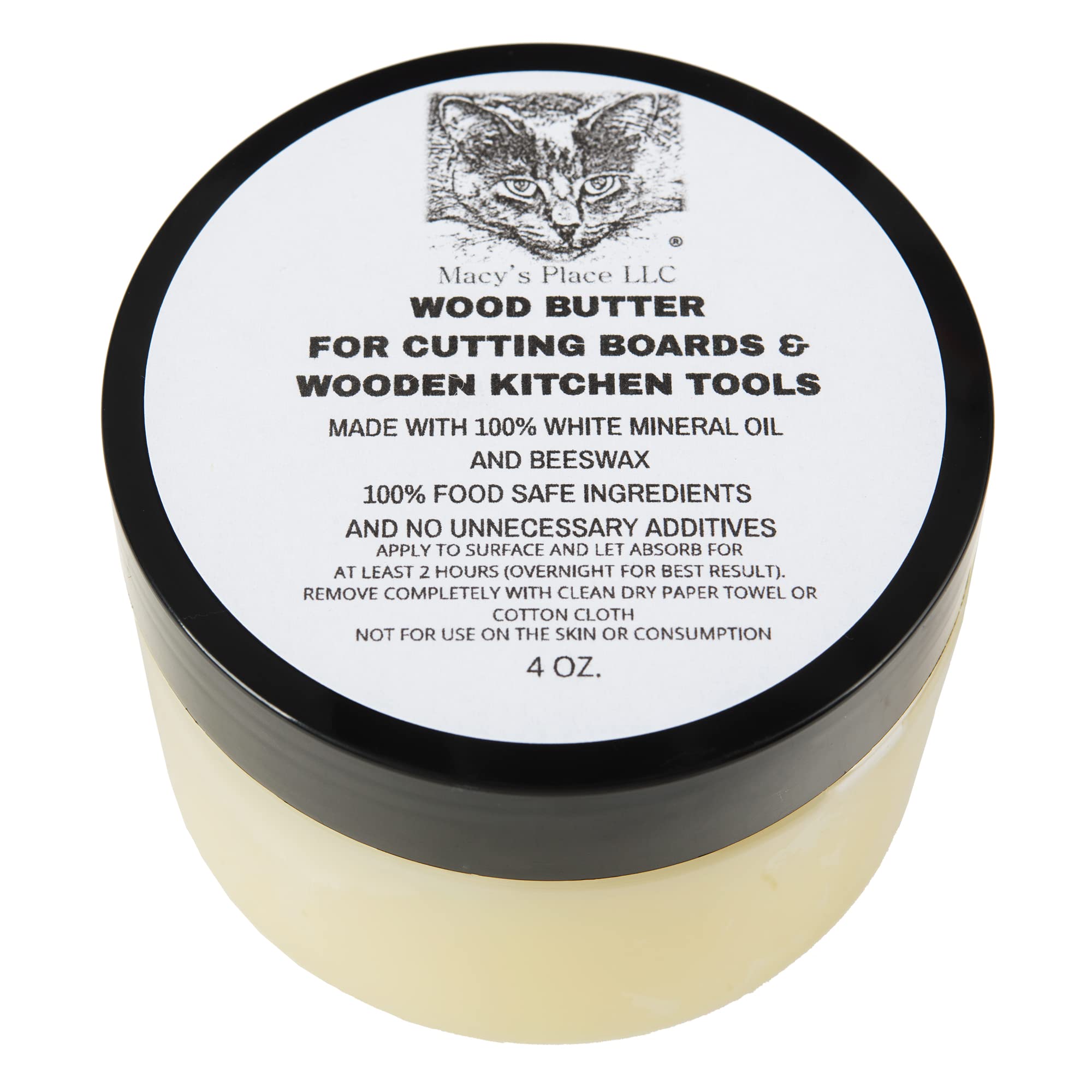 Wood Butter Cutting Board Wax Conditioner for Cutting Boards and Wooden Kitchen Tools 4 oz. Food Grade Protective Mineral Oil Beeswax for Wooden Cutting Boards, Surfaces, and Tools.