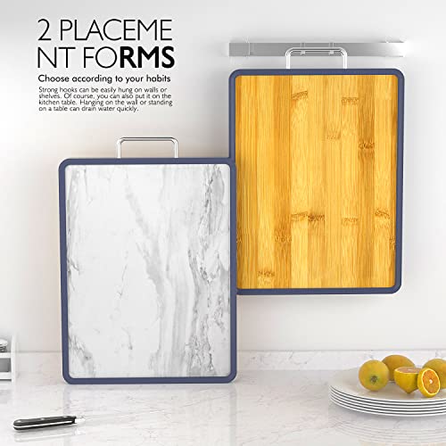 Double Sided Cutting Boards for Kitchen - Large Bamboo and Plastic Cutting Board, Dishwasher Safe Chopping Board, Reversible used for Meat, Veggies, Fruits, Easy Grip Handle, Non-Slip (BPA FREE)