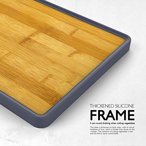 Double Sided Cutting Boards for Kitchen - Large Bamboo and Plastic Cutting Board, Dishwasher Safe Chopping Board, Reversible used for Meat, Veggies, Fruits, Easy Grip Handle, Non-Slip (BPA FREE)