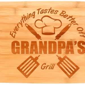 Laser Engraved Cutting Board Everything Tastes Better Off Grandpa's Grill Gifts for Grandpa Grilling Gifts for Chefs Grandpa Birthday Gifts Big Rectangle Bamboo Cutting Board