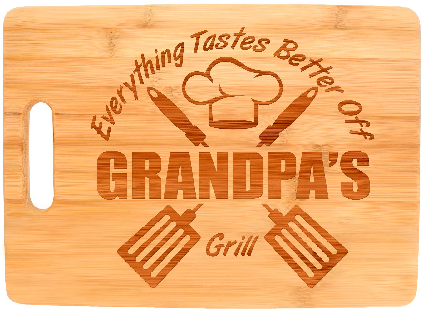 Laser Engraved Cutting Board Everything Tastes Better Off Grandpa's Grill Gifts for Grandpa Grilling Gifts for Chefs Grandpa Birthday Gifts Big Rectangle Bamboo Cutting Board