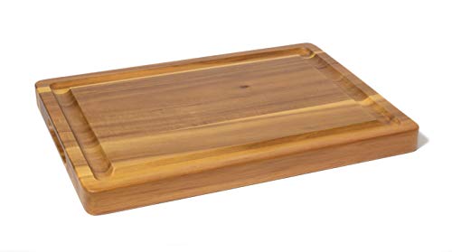 Lipper International 1250 Acacia 1 1/2" Thick Carving Board with Deep Well and Inset Handles for Cutting or Serving Meat, 20" x 15" x 1 1/2"