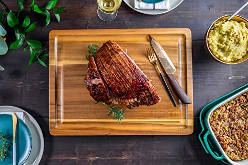 Lipper International 1250 Acacia 1 1/2" Thick Carving Board with Deep Well and Inset Handles for Cutting or Serving Meat, 20" x 15" x 1 1/2"