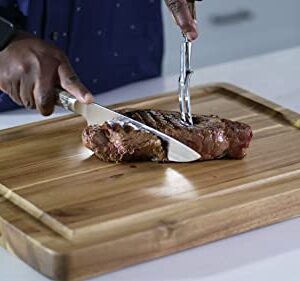 Lipper International 1250 Acacia 1 1/2" Thick Carving Board with Deep Well and Inset Handles for Cutting or Serving Meat, 20" x 15" x 1 1/2"