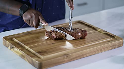 Lipper International 1250 Acacia 1 1/2" Thick Carving Board with Deep Well and Inset Handles for Cutting or Serving Meat, 20" x 15" x 1 1/2"