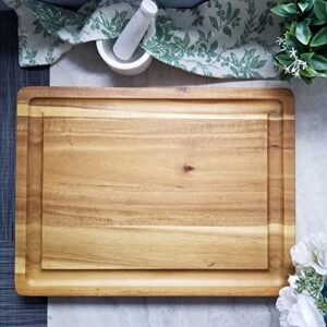 Lipper International 1250 Acacia 1 1/2" Thick Carving Board with Deep Well and Inset Handles for Cutting or Serving Meat, 20" x 15" x 1 1/2"