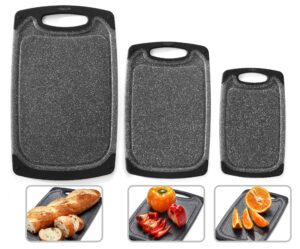 home & kitchen essentials 3-piece cutting board set. reversible, marble granite gray, bpa free, dishwasher safe, easy-grip handle and non-porous with juice grooves