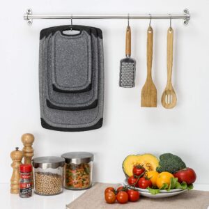 Home & Kitchen Essentials 3-Piece Cutting Board Set. Reversible, Marble Granite Gray, BPA Free, Dishwasher Safe, Easy-Grip Handle and Non-Porous with Juice Grooves