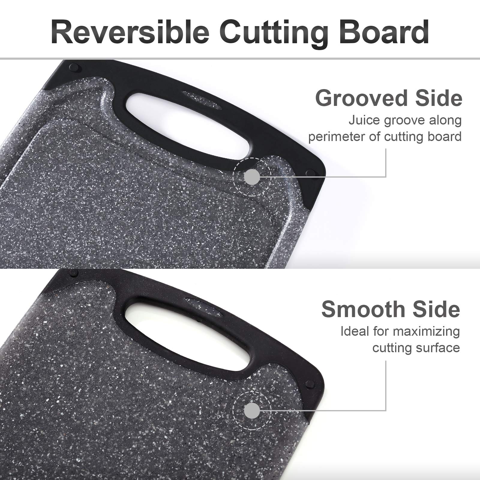 Home & Kitchen Essentials 3-Piece Cutting Board Set. Reversible, Marble Granite Gray, BPA Free, Dishwasher Safe, Easy-Grip Handle and Non-Porous with Juice Grooves