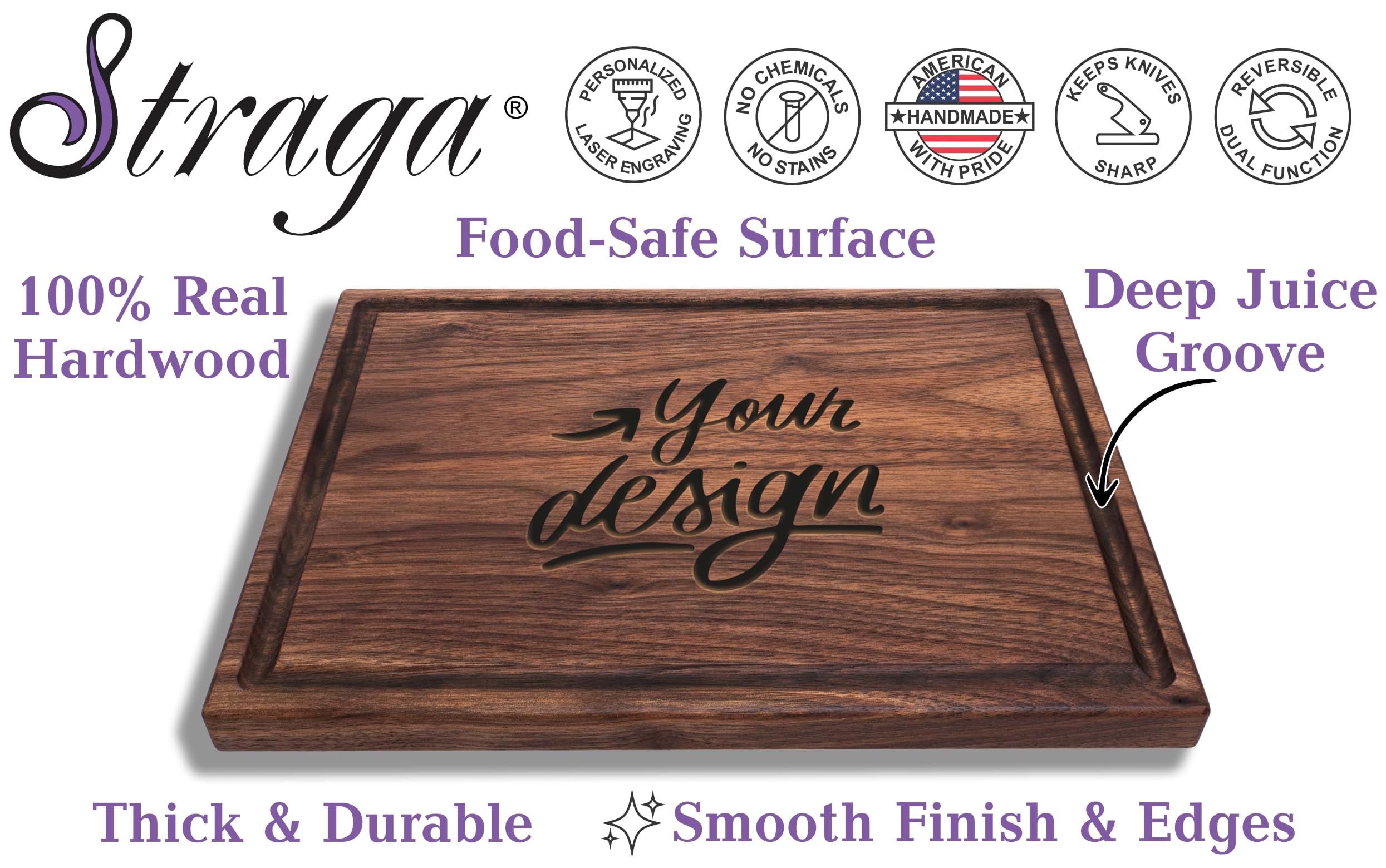 Straga Personalized Cutting Boards | Handmade Wood Engraved Charcuterie | Custom Wedding, Anniversary, Eloping Gift for Couples, Destination Wedding (Hawaiian Islands Design No.807)