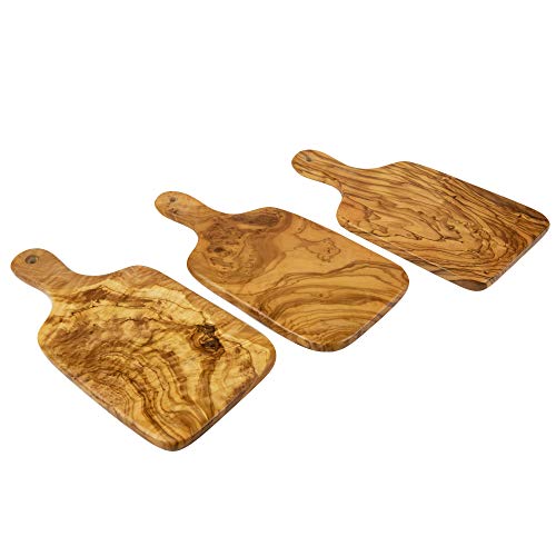 Tramanto Olive Wood Cheese Board Set (10.5 x 4.75 Inches, Olive Wood - 3 Pack)