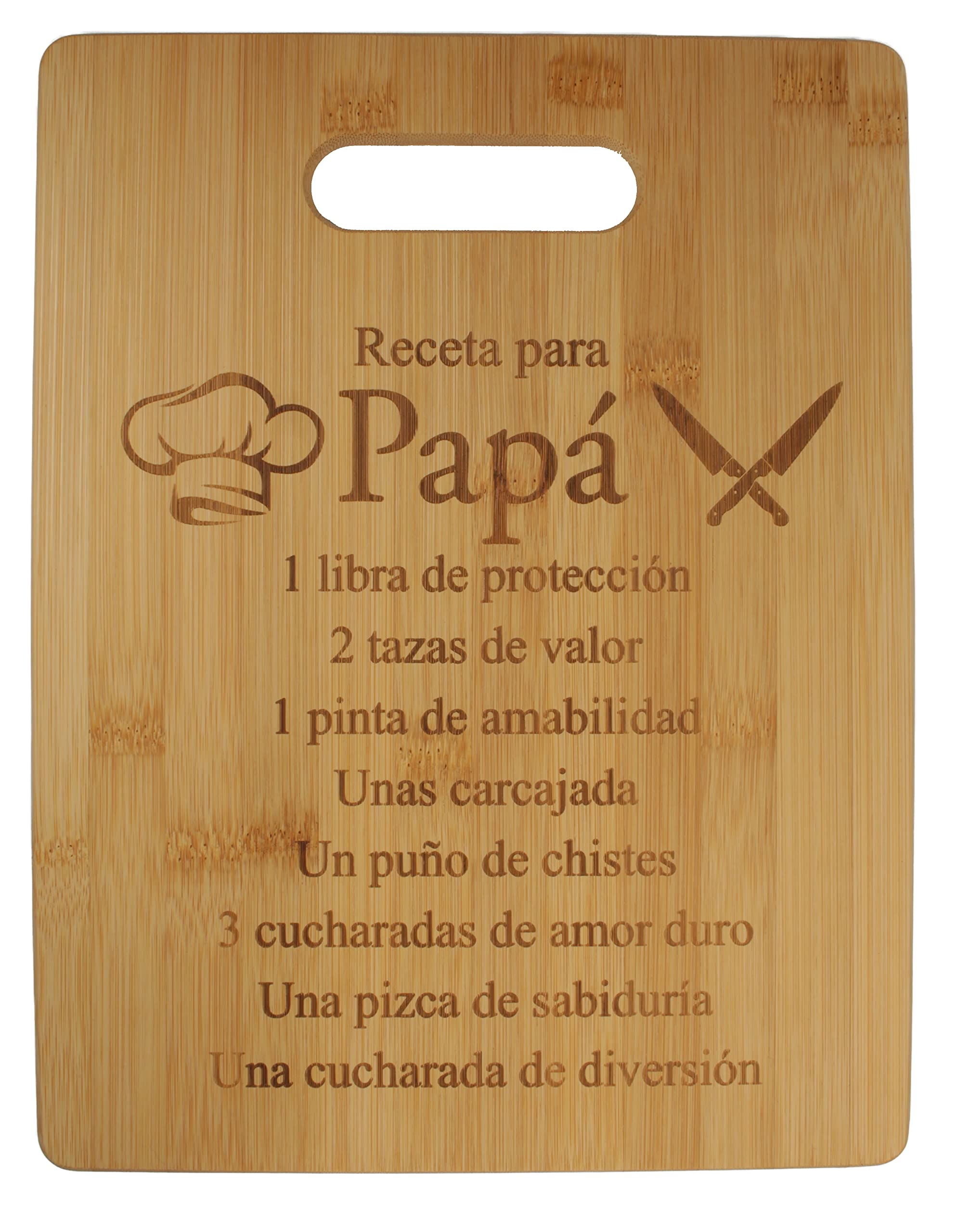 Receta Para Papa Recipe Dad (Spanish) Laser Engraved Bamboo Cutting Board - Wedding, Housewarming, Anniversary, Birthday, Father's Day, Gift For Him, For Boys, For Husband, For Them