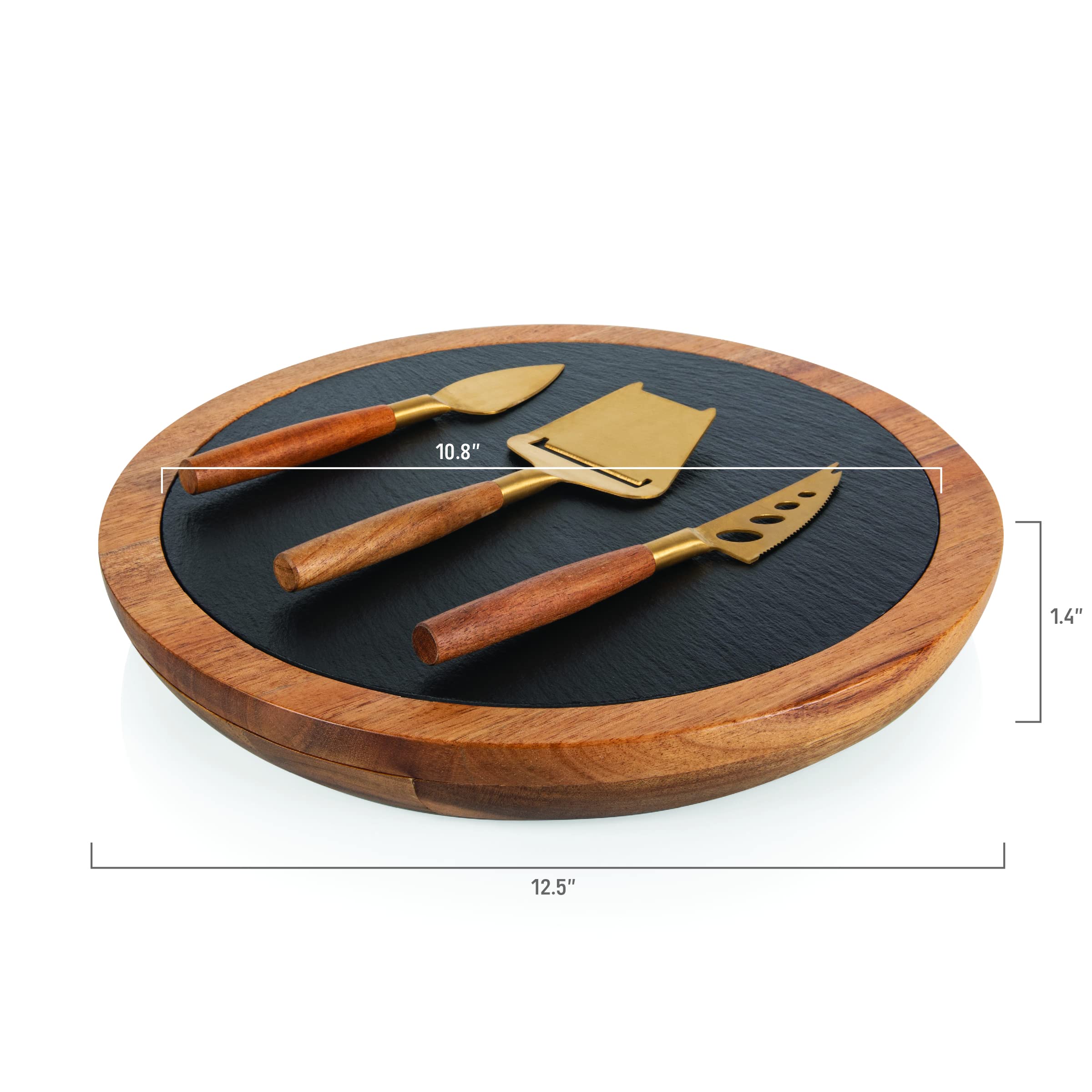 PICNIC TIME TOSCANA -Insignia Slate Serving Board with Cheese Tools, Charcuterie and Wood Cutting Set, (Acacia Wood & Slate Black with Gold Accents), Large