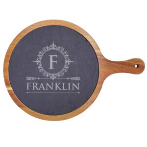 Customized and Engraved Acacia and Slate Serving Board for Meats and Cheeses (Round Large - 14" x 10")