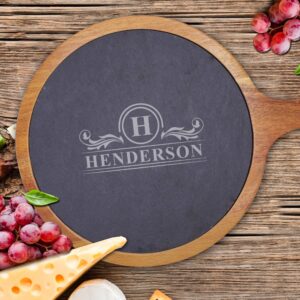 Customized and Engraved Acacia and Slate Serving Board for Meats and Cheeses (Round Large - 14" x 10")