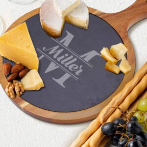 Customized and Engraved Acacia and Slate Serving Board for Meats and Cheeses (Round Large - 14" x 10")