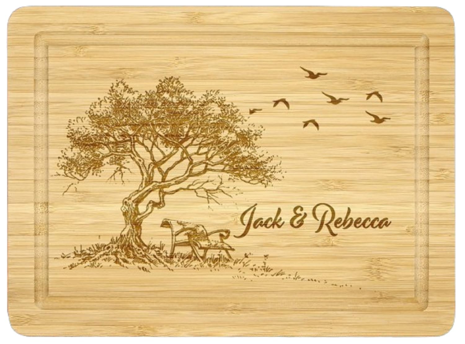 Love Bench Tree Names Personalized Bamboo Cutting Board, Custom Couple Names Cutting Board, Laser Engraved Chopping Board for Wedding, Anniversary, Engagement, Wedding Gifts