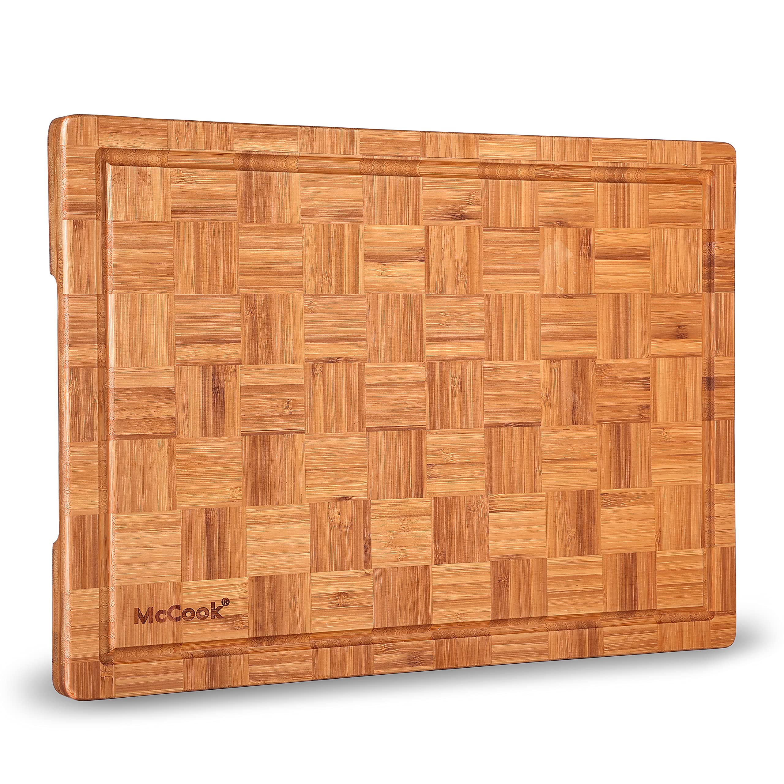 Cutting Board, McCook® MCW12 Bamboo Cutting Board, Wood Cutting Board for Meat, Cheese and Vegetables w Juice Groove, End Grain Cutting Board, Cheese Charcuterie Board Serving Tray(L, 17”*12”*1”)