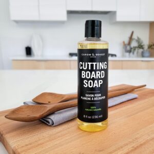 CARON & DOUCET - Cutting Board & Butcher Block Cleaning Soap | 100% Plant-Based Soap | All-Natural Lightly Scented Rosemary & Lemongrass Essential Oils (8 oz)