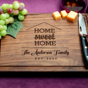 Straga Personalized Cutting Boards | Handmade Wood Engraved Charcuterie | Custom Housewarming, Home Purchase Gift for Homeowners, Real Estate Agents (Home Sweet Home Design No.941)