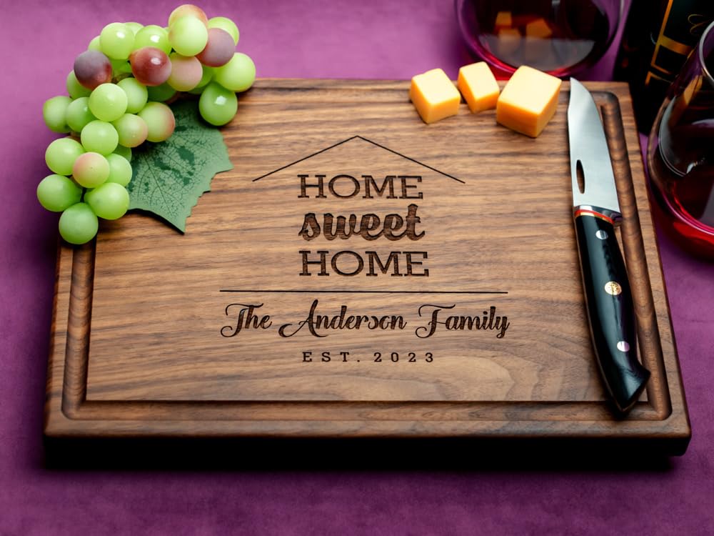 Straga Personalized Cutting Boards | Handmade Wood Engraved Charcuterie | Custom Housewarming, Home Purchase Gift for Homeowners, Real Estate Agents (Home Sweet Home Design No.941)