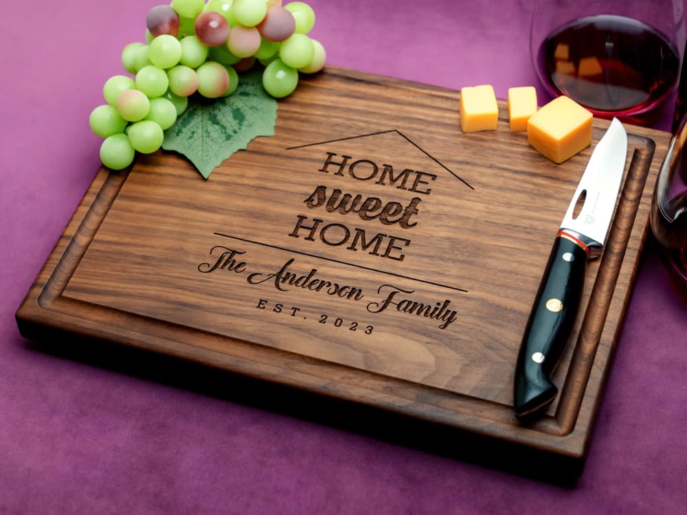 Straga Personalized Cutting Boards | Handmade Wood Engraved Charcuterie | Custom Housewarming, Home Purchase Gift for Homeowners, Real Estate Agents (Home Sweet Home Design No.941)