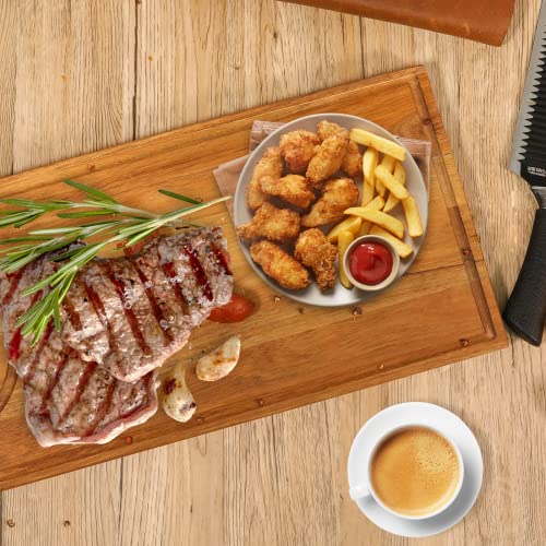 Acacia Wood Cutting Board (17x10x1.2 Inch) with Juice Groove and Hand Grip Large Thick Rectangle Wooden Carving Board for Kitchen Chopping Board for Meat, Vegetables, Fruits, Cheese