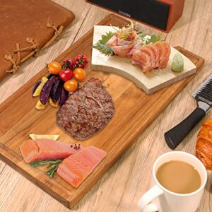 Acacia Wood Cutting Board (17x10x1.2 Inch) with Juice Groove and Hand Grip Large Thick Rectangle Wooden Carving Board for Kitchen Chopping Board for Meat, Vegetables, Fruits, Cheese