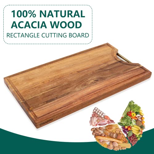 Acacia Wood Cutting Board (17x10x1.2 Inch) with Juice Groove and Hand Grip Large Thick Rectangle Wooden Carving Board for Kitchen Chopping Board for Meat, Vegetables, Fruits, Cheese