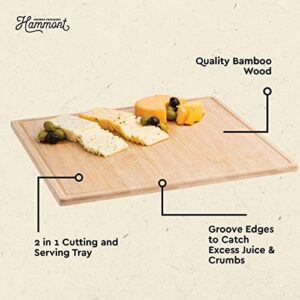 Bamboo Cutting Boards for Kitchen - Wood Cutting Board with Juice Grooves - Small Wood Cutting Board for Meat, Wooden Cutting Boards for Kitchen Brisket Chopping Board, 16"L x 16"W x 0.5"H Pack of 2