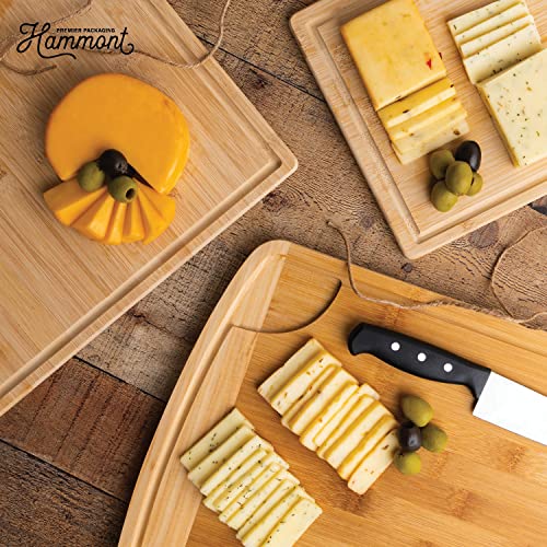 Bamboo Cutting Boards for Kitchen - Wood Cutting Board with Juice Grooves - Small Wood Cutting Board for Meat, Wooden Cutting Boards for Kitchen Brisket Chopping Board, 16"L x 16"W x 0.5"H Pack of 2