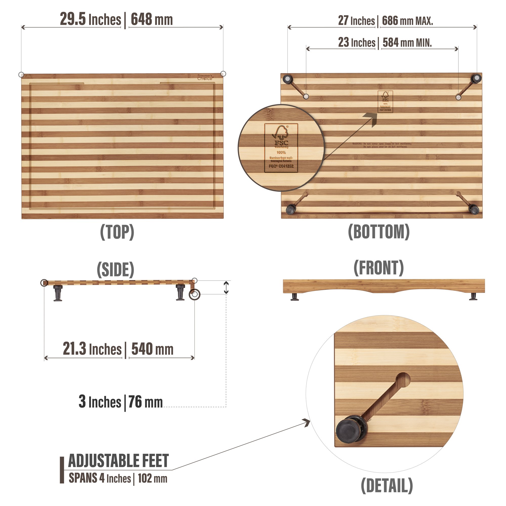 Prosumer's Choice Stovetop Cover Bamboo Cutting Board Bundle Pack