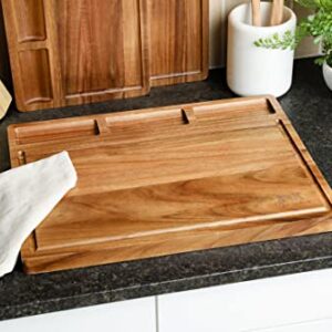 Acacia Wood Cutting Board with Compartments, Cutting Board with Juice Grooves, Charcuterie Board for Meat, Cheese, and Vegetables (Small)