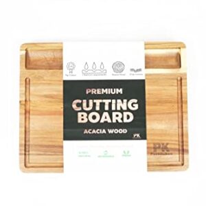 Acacia Wood Cutting Board with Compartments, Cutting Board with Juice Grooves, Charcuterie Board for Meat, Cheese, and Vegetables (Small)