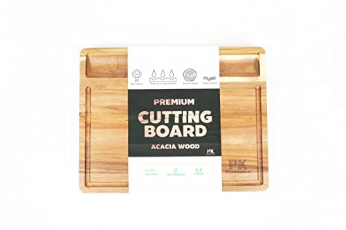 Acacia Wood Cutting Board with Compartments, Cutting Board with Juice Grooves, Charcuterie Board for Meat, Cheese, and Vegetables (Small)