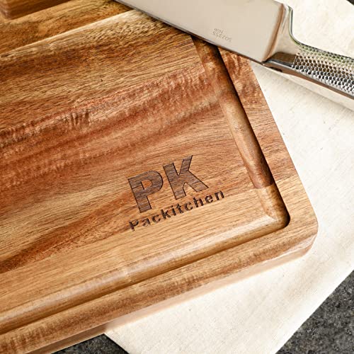 Acacia Wood Cutting Board with Compartments, Cutting Board with Juice Grooves, Charcuterie Board for Meat, Cheese, and Vegetables (Small)