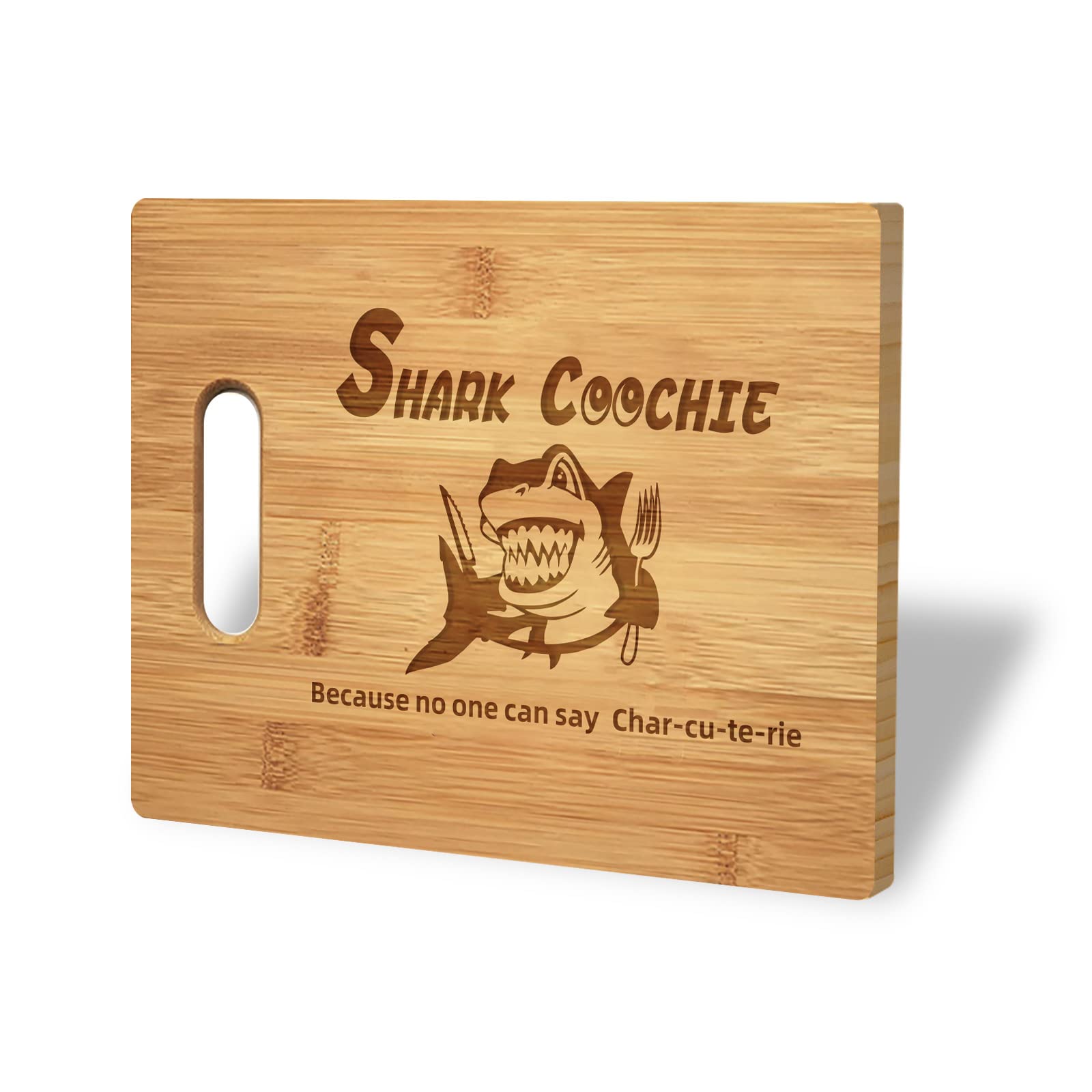 Shark Coochie Charcuterie Board，Handmade Cutting Bamboo Board, Funny Charcuterie Board (Board-A，13‘’)