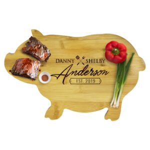 animal shaped bamboo cutting boards - fish, cow, pig, chicken - personalized custom engraved and monogrammed