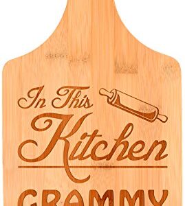 Mother's Day Gift for Grandma In This Kitchen Grammy is the Boss Paddle Shaped Bamboo Cutting Board