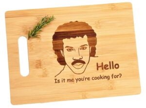 hello is it me you're cooking for? funny, romantic bamboo wood cutting board for valentines day 9.5"x13"