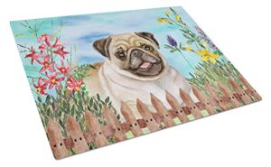 caroline's treasures ck1280lcb fawn pug spring glass cutting board large decorative tempered glass kitchen cutting and serving board large size chopping board