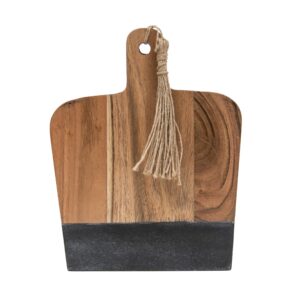 foreside home & garden small black wood, marble & jute cutting board