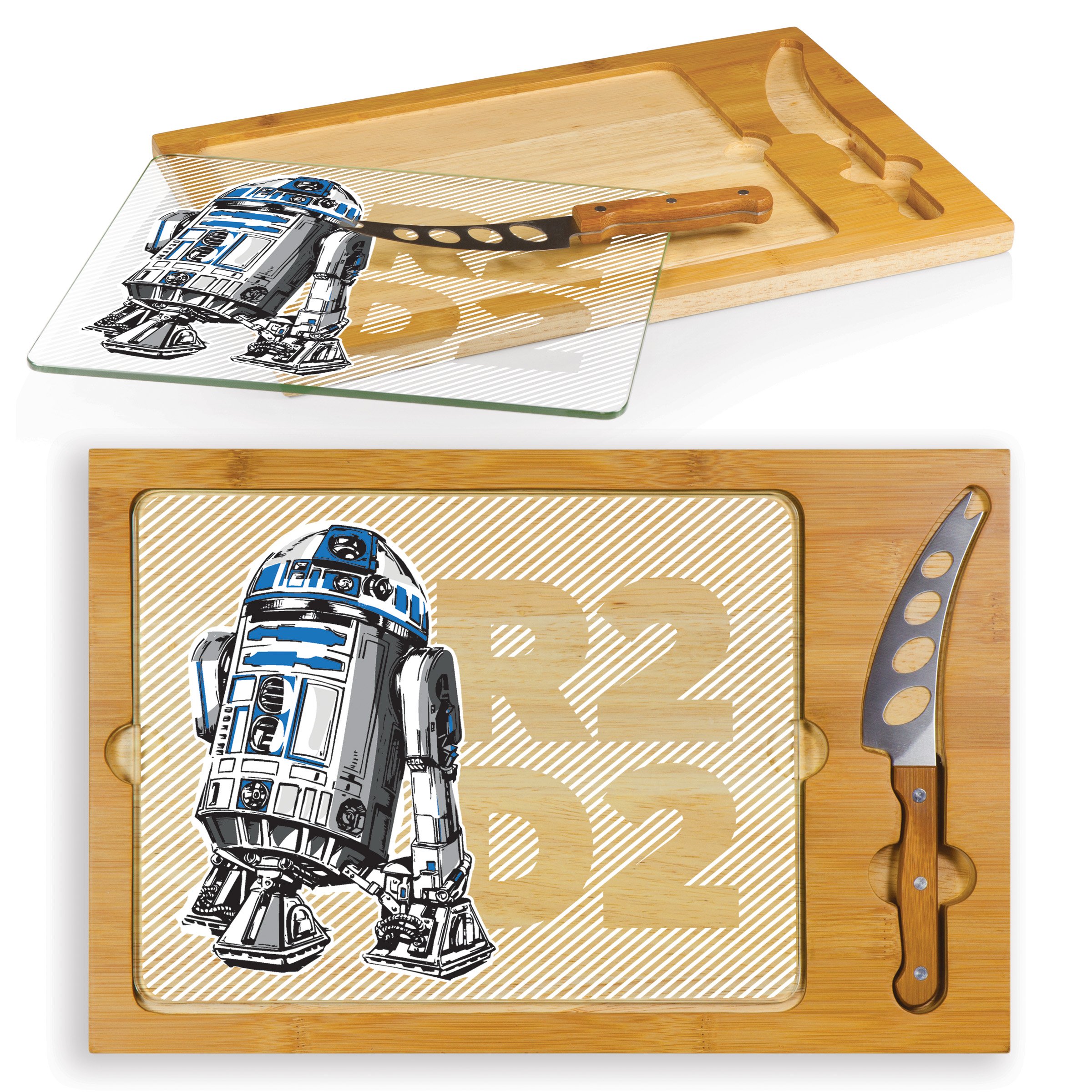 PICNIC TIME Star Wars R2-D2 Icon Glass Top Cutting Board & Knife Set, Cheese Boards Charcuterie Boards, Serving Platter, (Parawood & Bamboo)