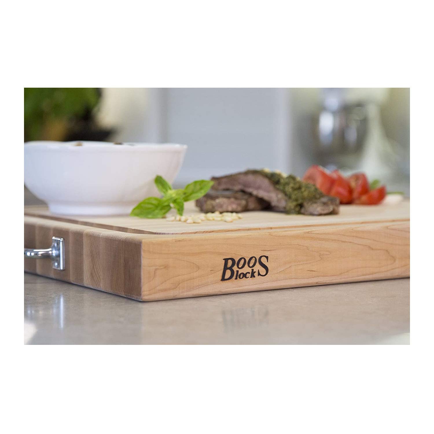 John Boos Block RAFR2418 Reversible Maple Edge Grain Cutting Board with Butcher Block Oil and Cream Bundle (3 Items)