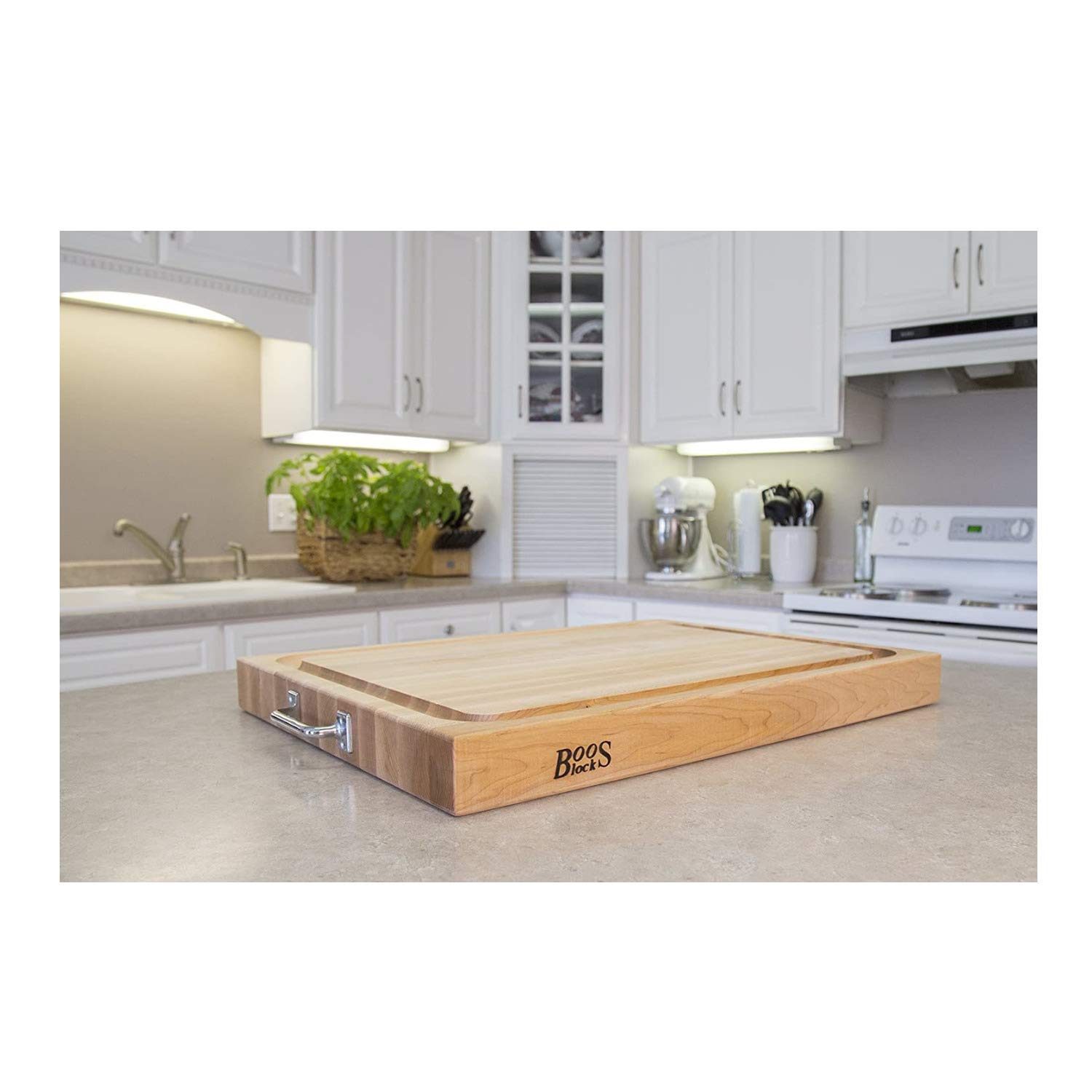 John Boos Block RAFR2418 Reversible Maple Edge Grain Cutting Board with Butcher Block Oil and Cream Bundle (3 Items)