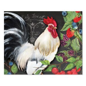 chop chop white rooster designer flexible plastic cutting board mat, 15" x 11.5", made in the usa, decorative, flexible, easy to clean